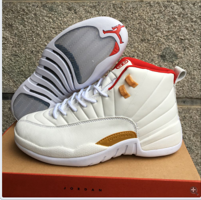 jordan 12 red and white and gold
